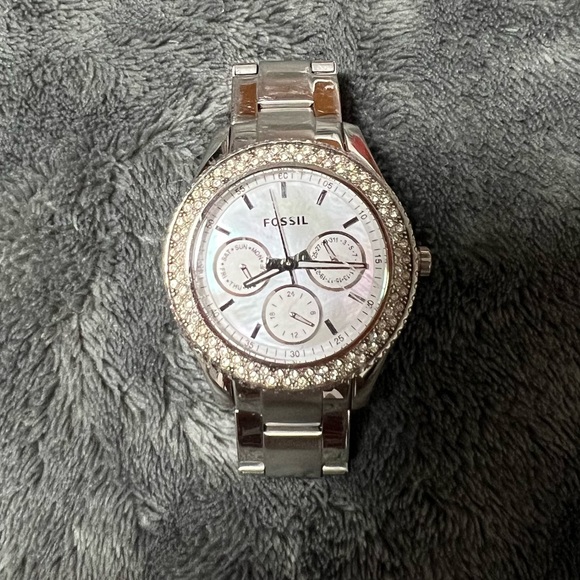 Fossil | Accessories | Fossil Silver Diamond Face Watch | Poshmark